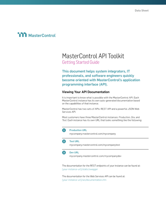 MasterControl API Toolkit: Getting Started Guide