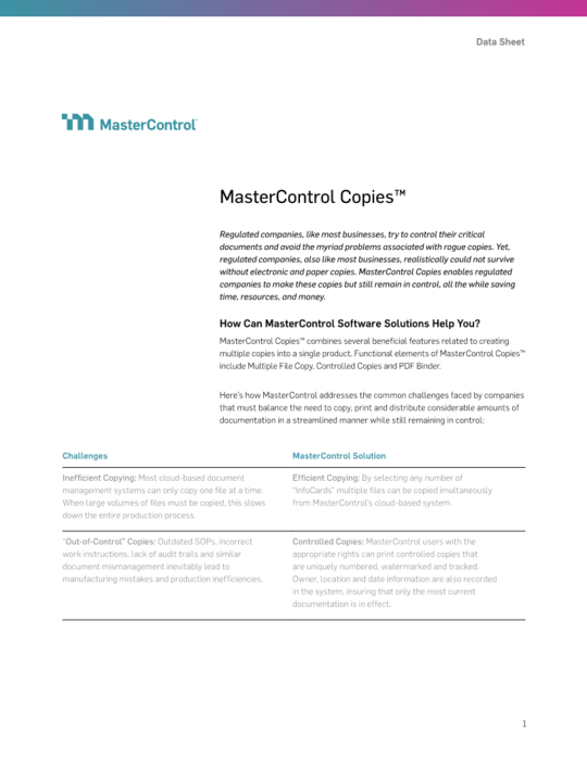 MasterControl Copies