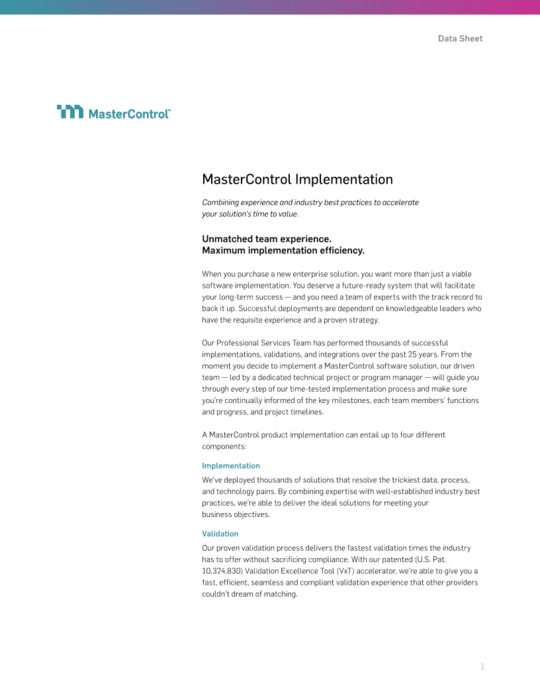 MasterControl Implementation