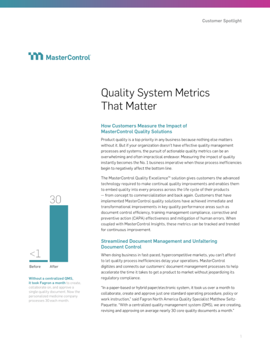 Quality Management System Metrics in Manufacturing - MasterControl